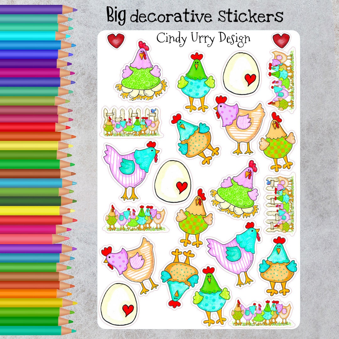 Chickens Colorful Big Decor Sticker. Bigger Sticker to Compliment ...