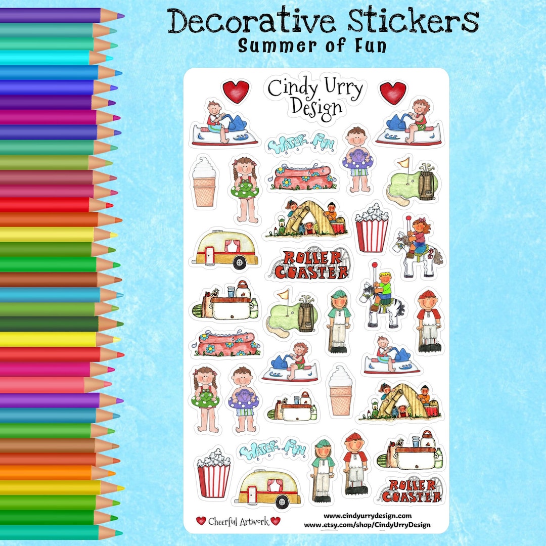 Summer Fun Stickers: Hand-drawn Planner Stickers by Cindy Urry - Etsy