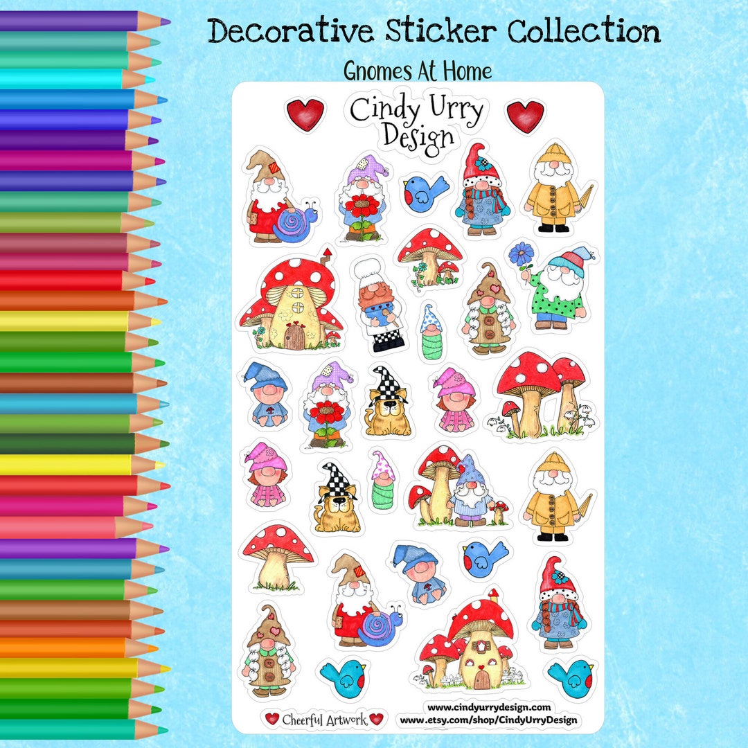 Gnome Stickers: Planner, Journal, Scrapbook Stickers by Cindy Urry - Etsy