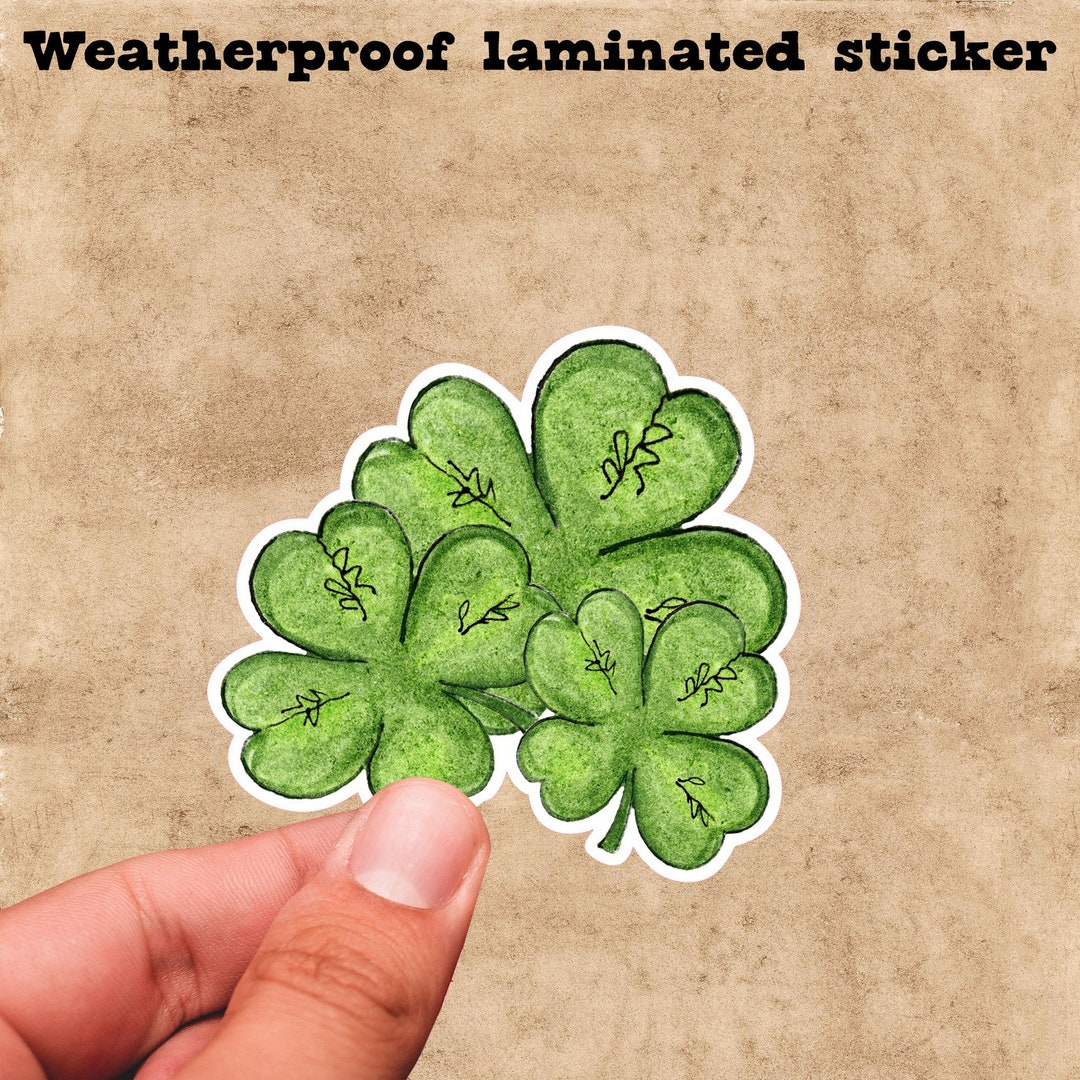 4 Leaf Clovers Laminated Sticker, Weatherproof Decal, Drink Container ...