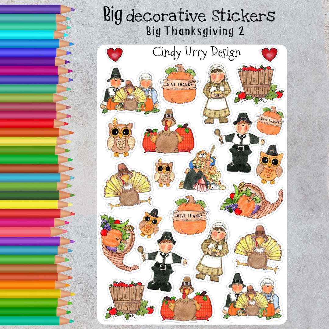 Thanksgiving Pilgrims Stickers: Hand-drawn Fall Decor, Planner Stickers ...