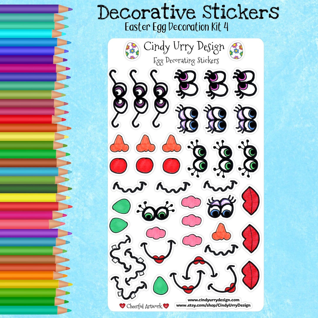 Easter Egg Decorating Stickers: Funny Face Art, Kawaii Planner Stickers ...