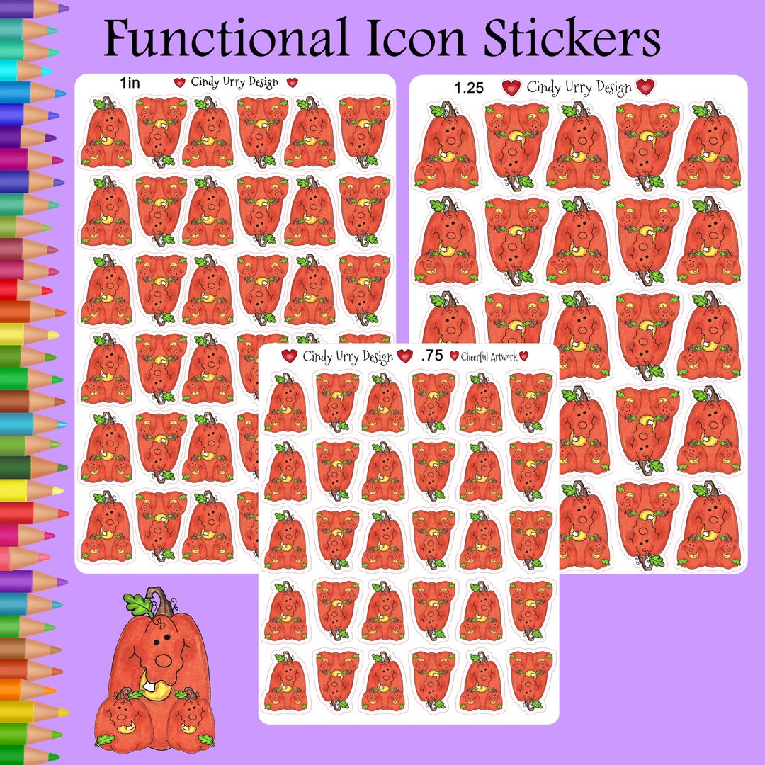 Pumpkin Icon Reminder Stickers, Cindy Urry Art, Planner Stickers - Etsy