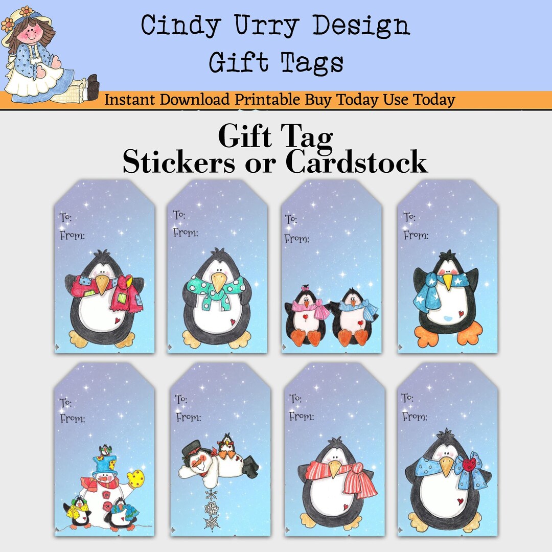 Cute Penguin Gift Tags. Instant Download, Printable, and Silhouette Cut ...