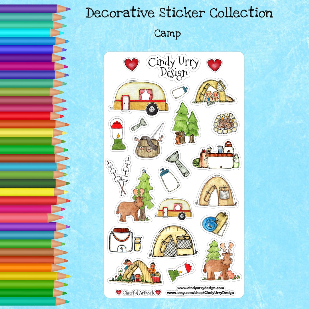 Camping Cute Stickers, Deco Sticker Sheet, Planner, Journal Sticker ...