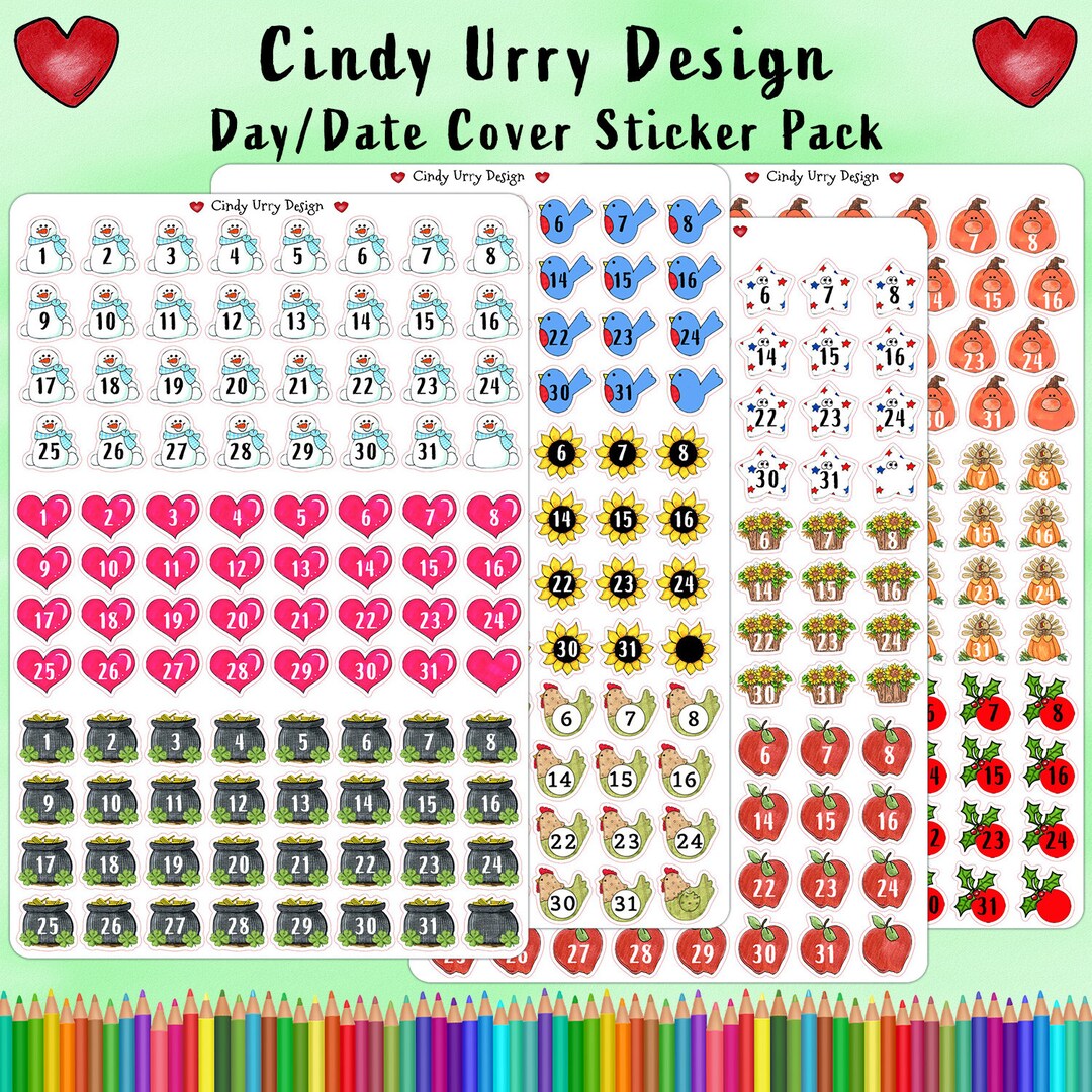 12 Month Day/date Cover Sticker Pack 1. Tiny Day Cover up for Calendar ...