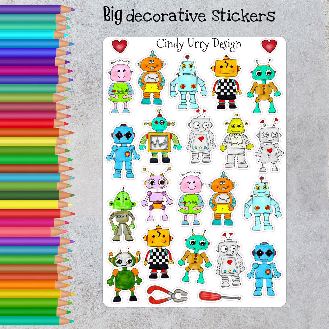 Robot Stickers, Hand-drawn Planner Stickers - Etsy