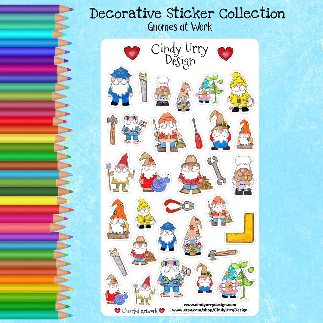 Gnomes at Work Stickers: Colorful Planner Stickers, Scrapbook ...