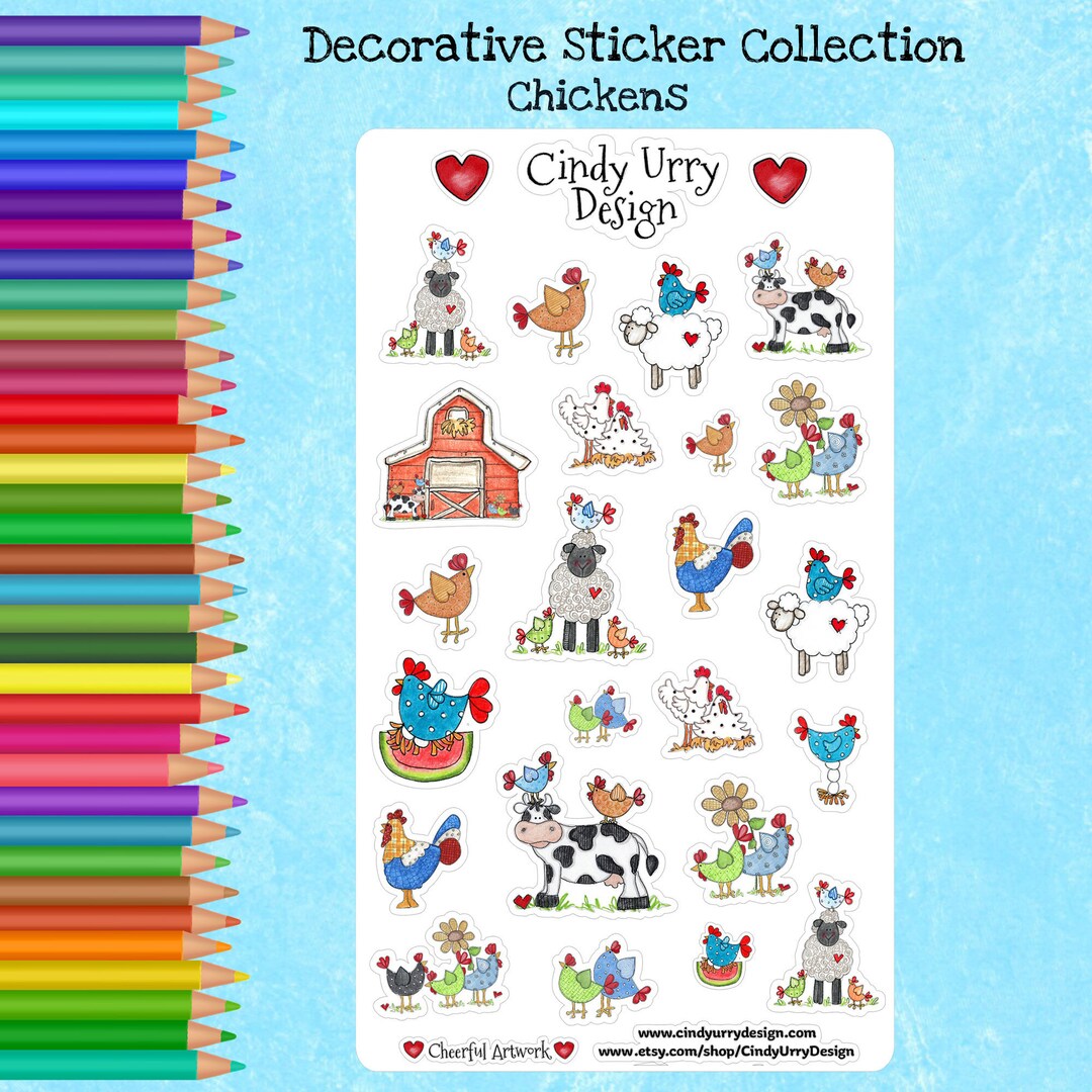 Chickens Cute Stickers, Deco Sticker Sheet, Planner, Journal Sticker ...