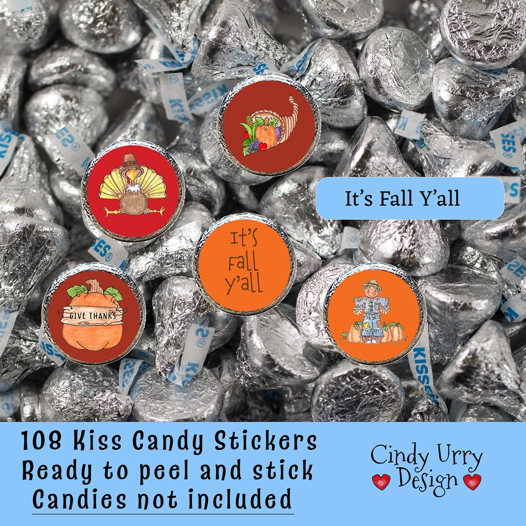 Fall Harvest Candy Stickers: Scarecrow & Turkey Party Favors (108 Ready ...