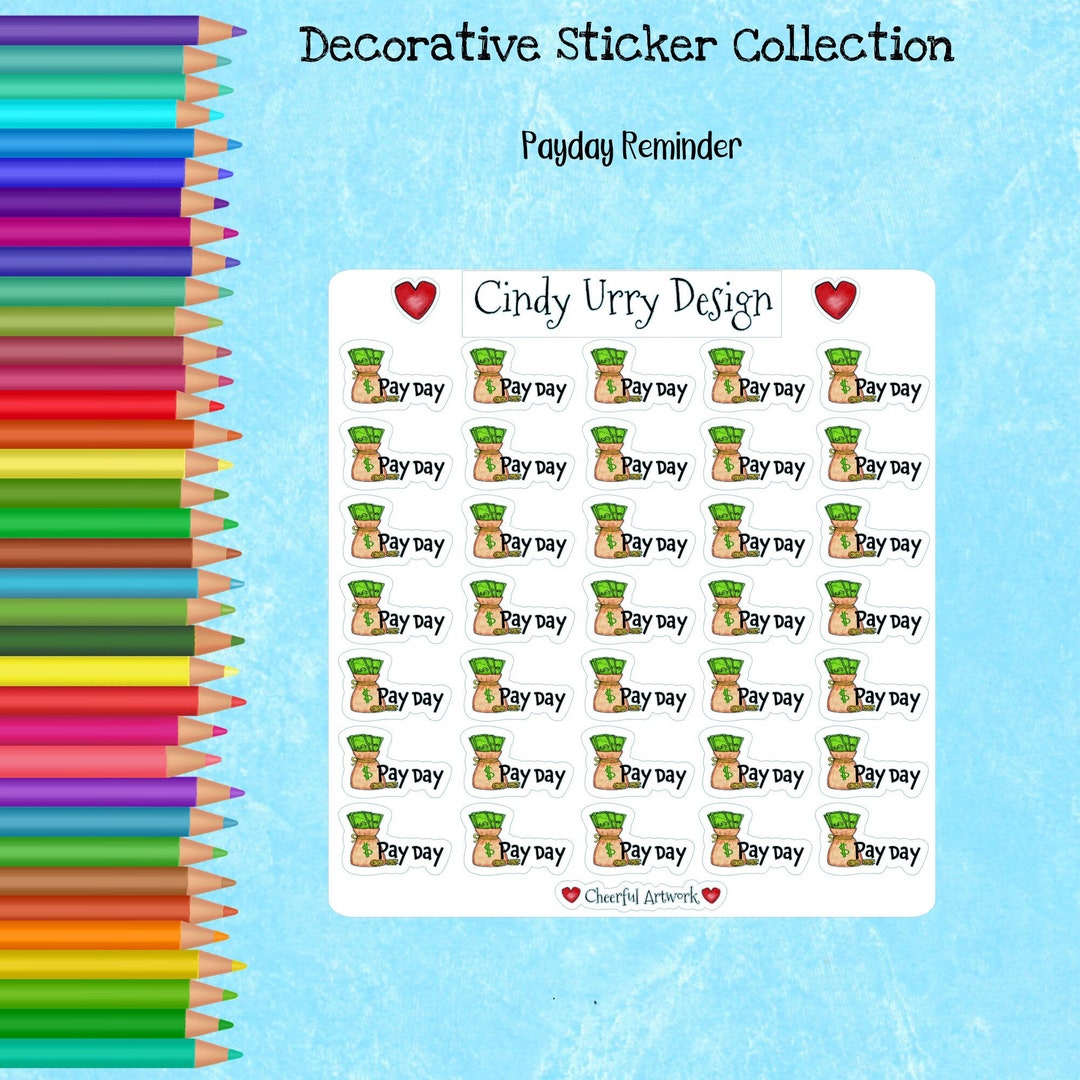 Payday Reminder Cute Decorative Stickers, Functional Icon Planner ...