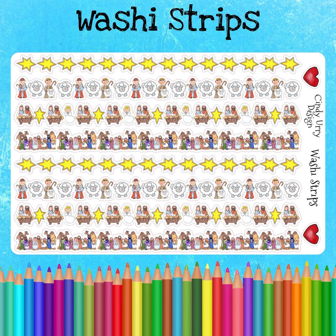 Nativity Washi Strips: Hand Drawn Christmas Planner Stickers - Etsy