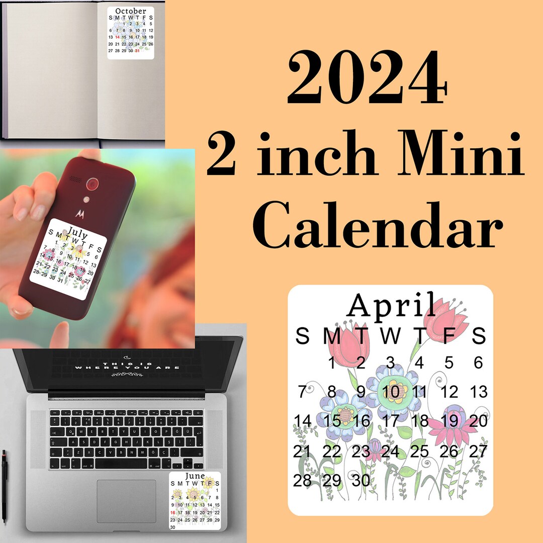 Colorful Flowers 2024 Mini Calendar Stickers, Sunday Start, for ...