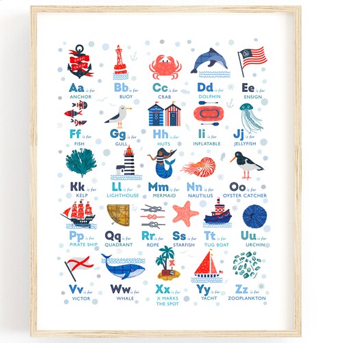 Nautical Alphabet Nursery Print Nursery Alphabet Wall Art - Etsy