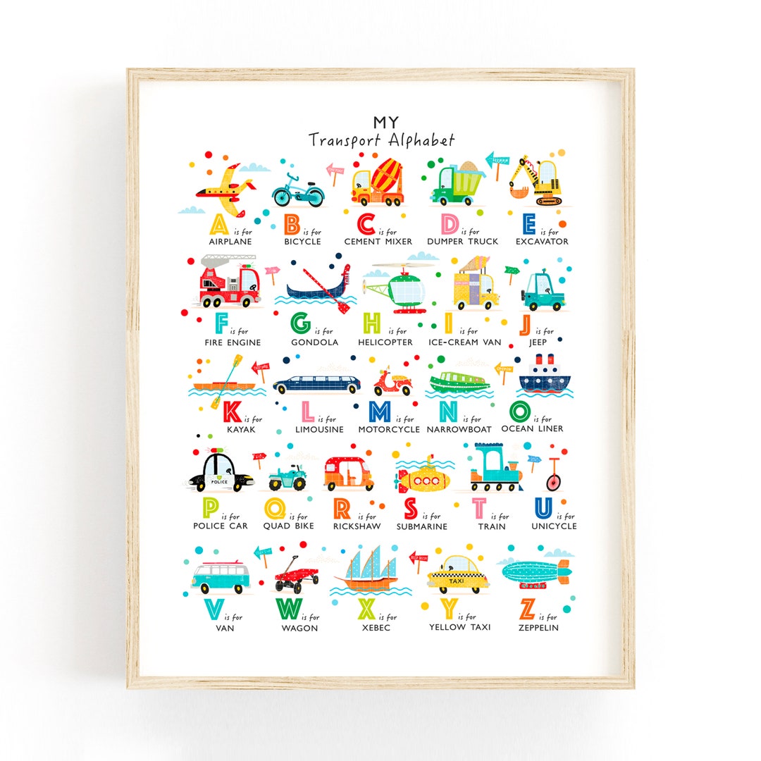 Transport Alphabet Print, Alphabet Poster, Car, Fire Truck Print ...