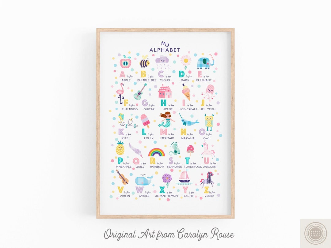 Girls Alphabet Print, Alphabet Poster, Nursery Wall Art, Kids Room Art ...