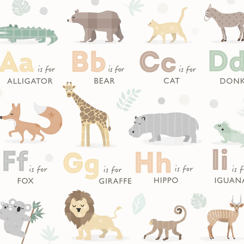 Safari Animal Alphabet Print Neutral Nursery Decor Nursery - Etsy