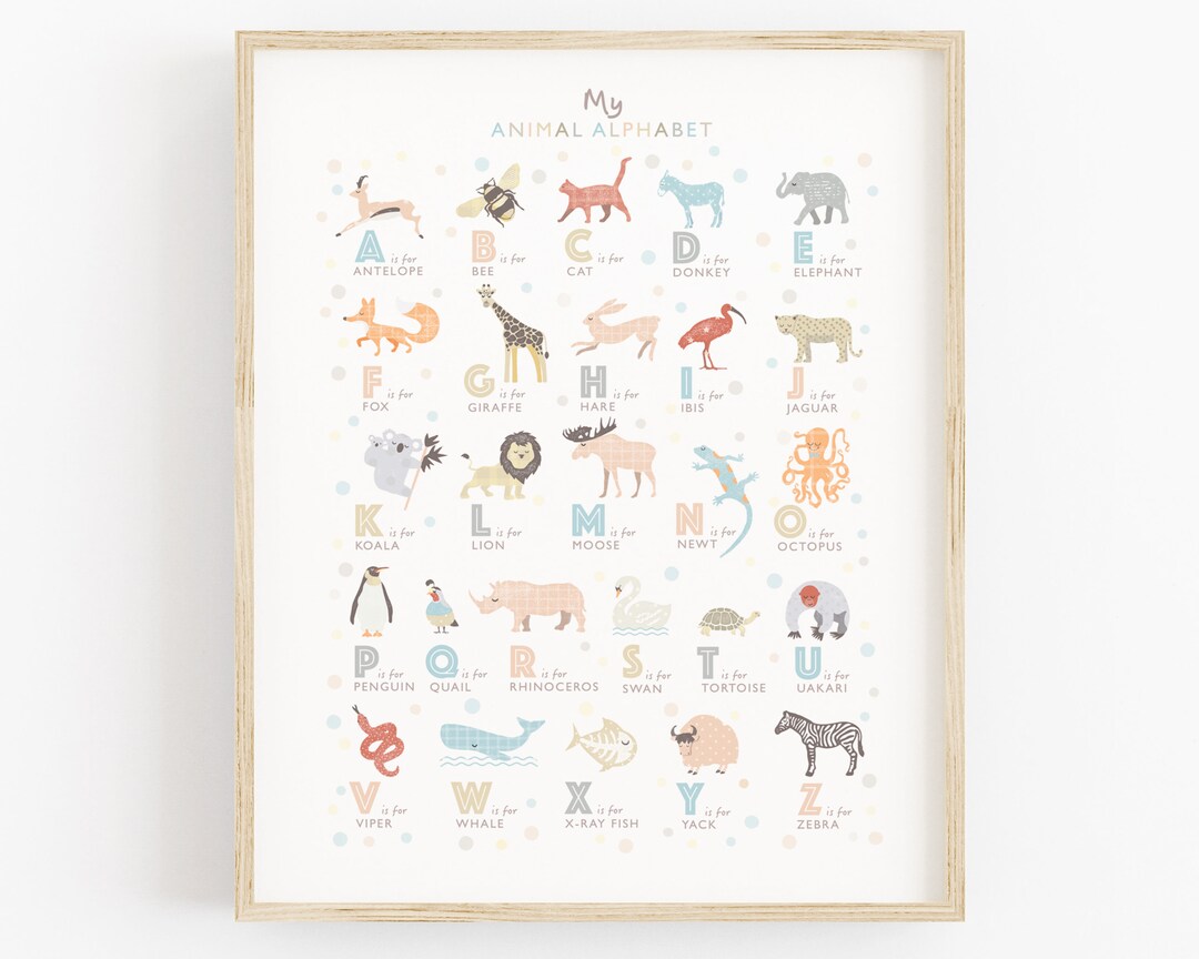 Animal Alphabet Nursery Print: Neutral ABC Wall Art, Personalized - Etsy