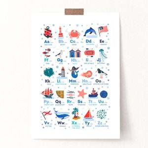 Nautical Alphabet Nursery Print, Nursery Alphabet Wall Art, Ocean Theme ...