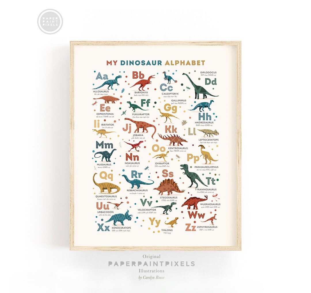 Dinosaur Alphabet Art Print: Personalized Nursery Decor - Etsy
