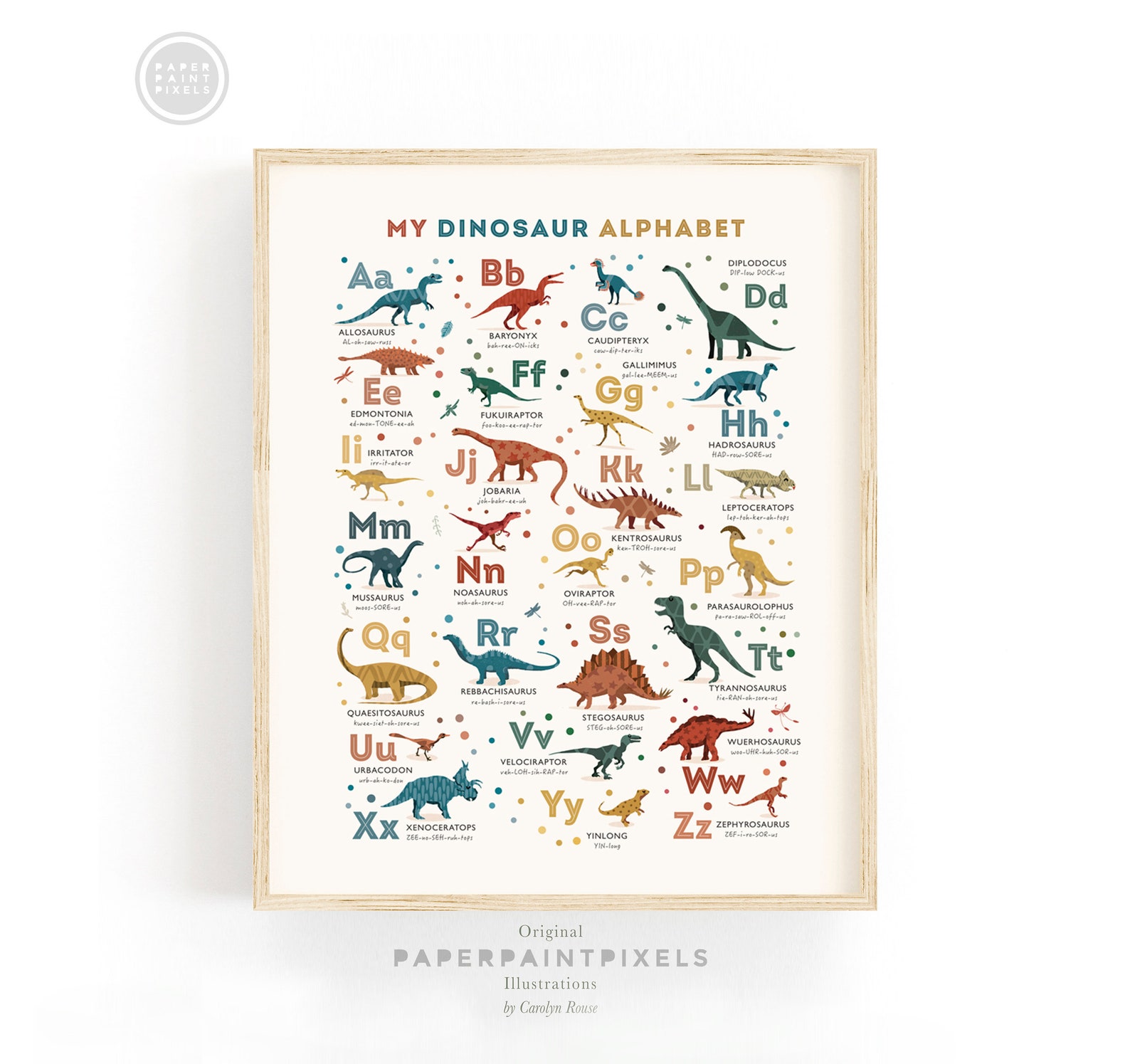 Dinosaur Alphabet Art Print Personalized Gift for Kids | Etsy