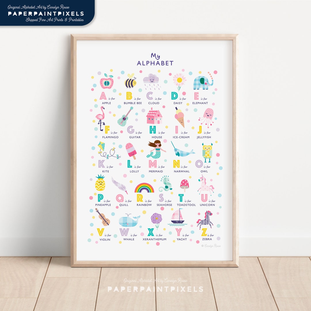Girls Alphabet Poster, Printable Digital Download, Cute Alphabet Print ...