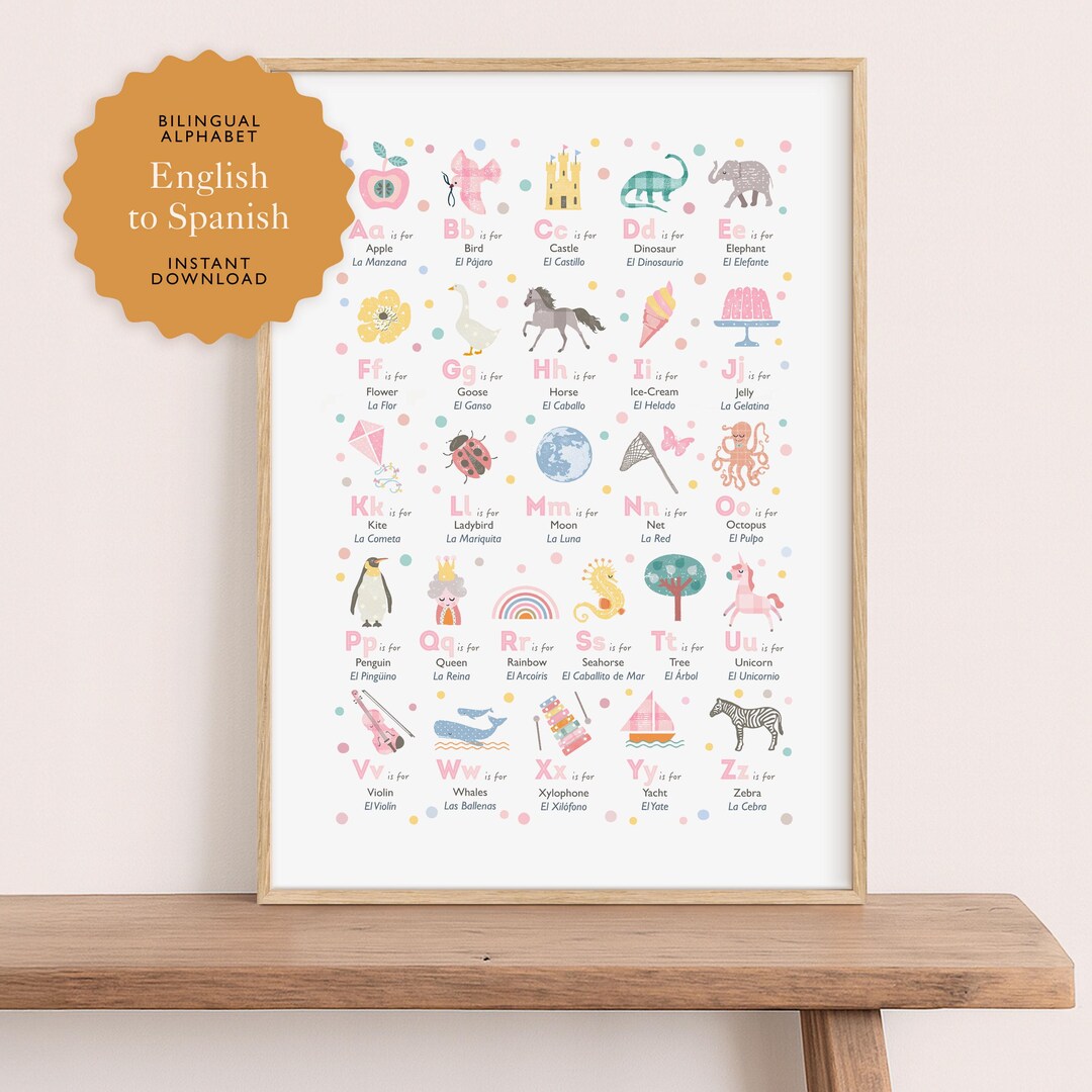 Pink Mid Century Bilingual Alphabet Poster: Classic English-spanish ...