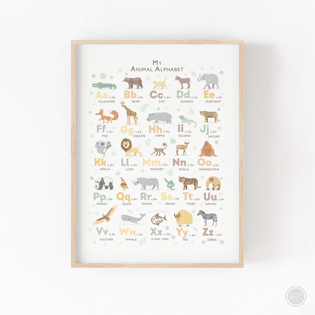Safari Animal Alphabet Print, Neutral Nursery Decor, Nursery Wall Art ...