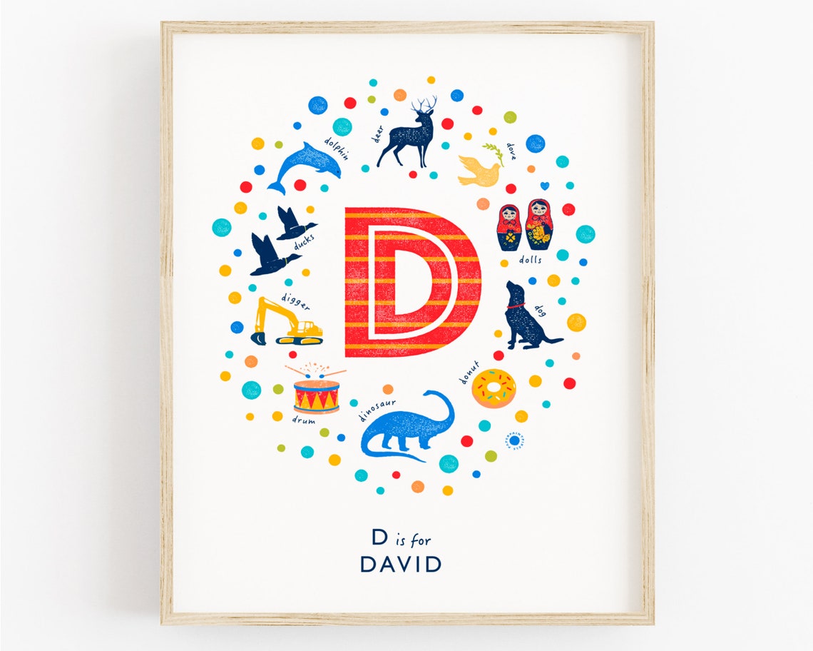 Baby Monogram Print Illustrated Letter D Boys Name Print - Etsy UK