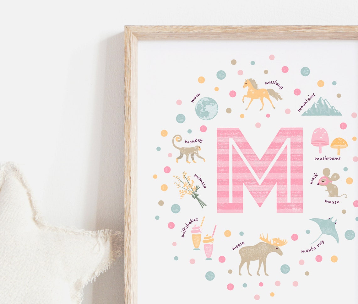 Letter M Nursery Art Nursery Decor Personalised Print Baby - Etsy UK