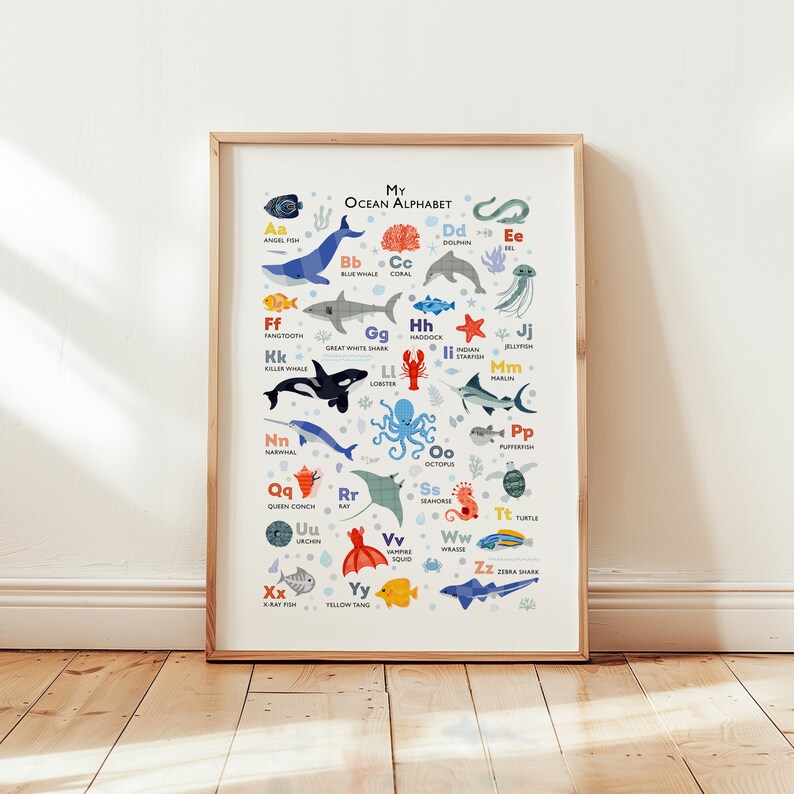 Sea Life Alphabet Print: Ocean Animals ABC Nursery Art - Etsy