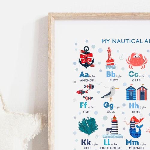 Nautical Alphabet Nursery Print Nursery Alphabet Wall Art - Etsy