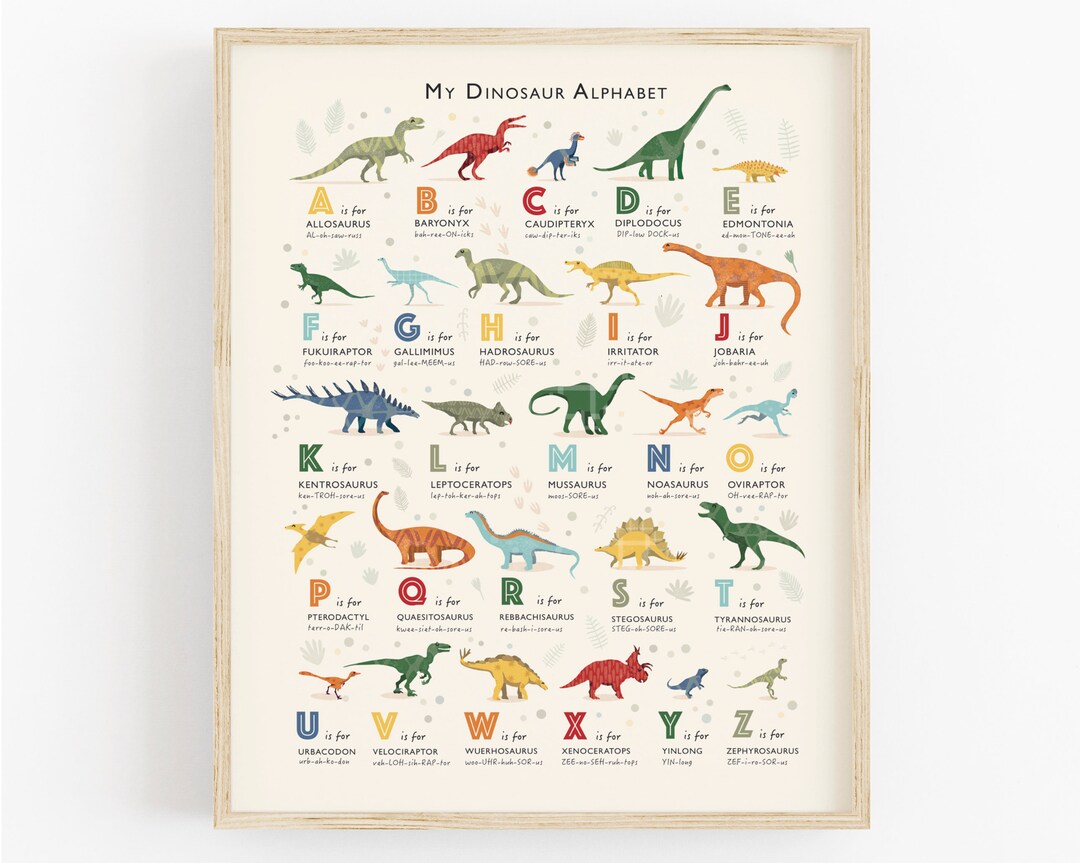 Dinosaur Print, Dinosaur Theme Alphabet Print for Nursery, USA DISPATCH ...
