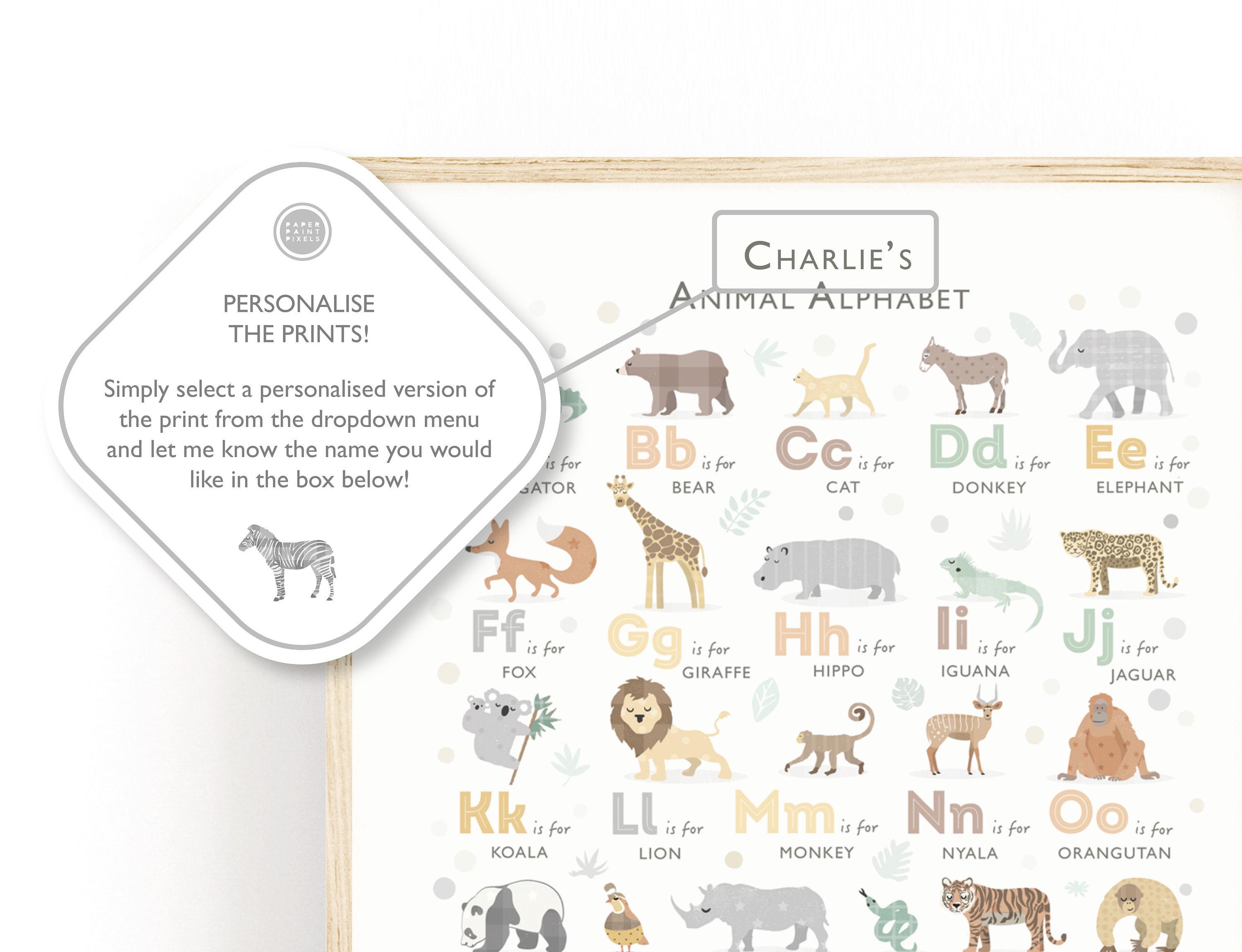 Personalized Animal Alphabet Numbers Poster Set: Safari Nursery Decor ...