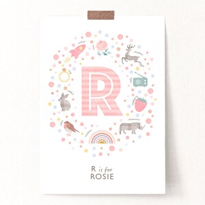 Personalised Letter R Nursery Print, Illustrated Letter R, Girls Art ...