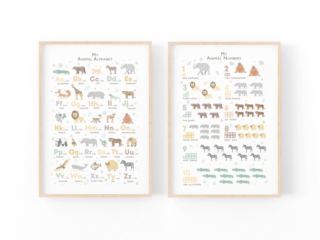 Personalised Nursery Animals Alphabet & Numbers Poster Set - Gender ...