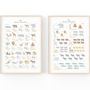 Personalised Nursery Animals Alphabet & Numbers Poster Set - Gender ...