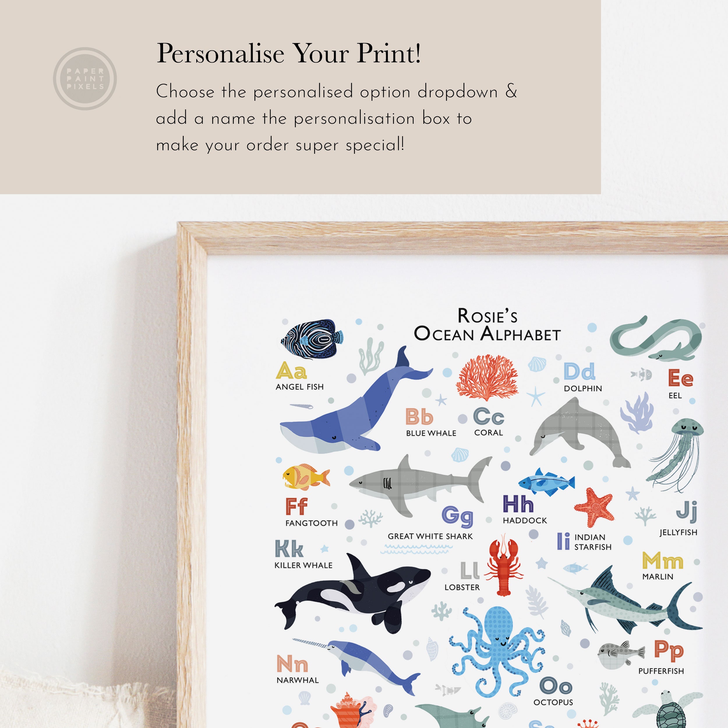 Sea Life Alphabet Print: Ocean Animals ABC Nursery Art - Etsy