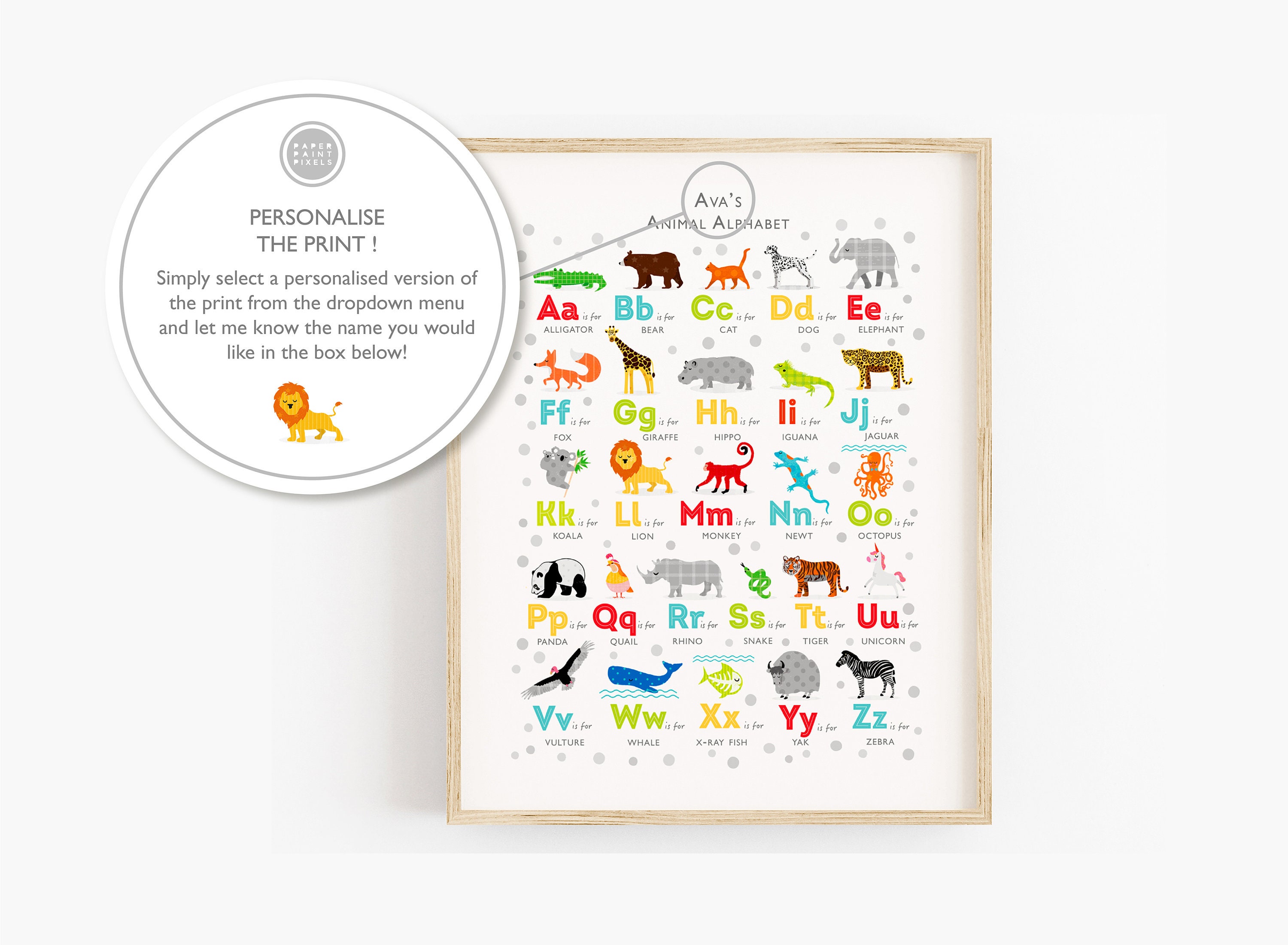 Bright Animal Print Set Safari Alphabet and Numbers Prints | Etsy