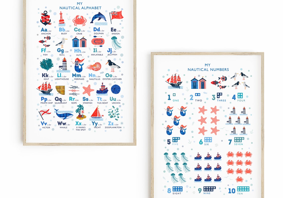 Nautical Alphabet Print Set Ocean ABC and Numbers Nursery Art | Etsy
