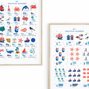 Nautical Alphabet Print Set, Ocean ABC and Numbers Nursery Art Set, A ...
