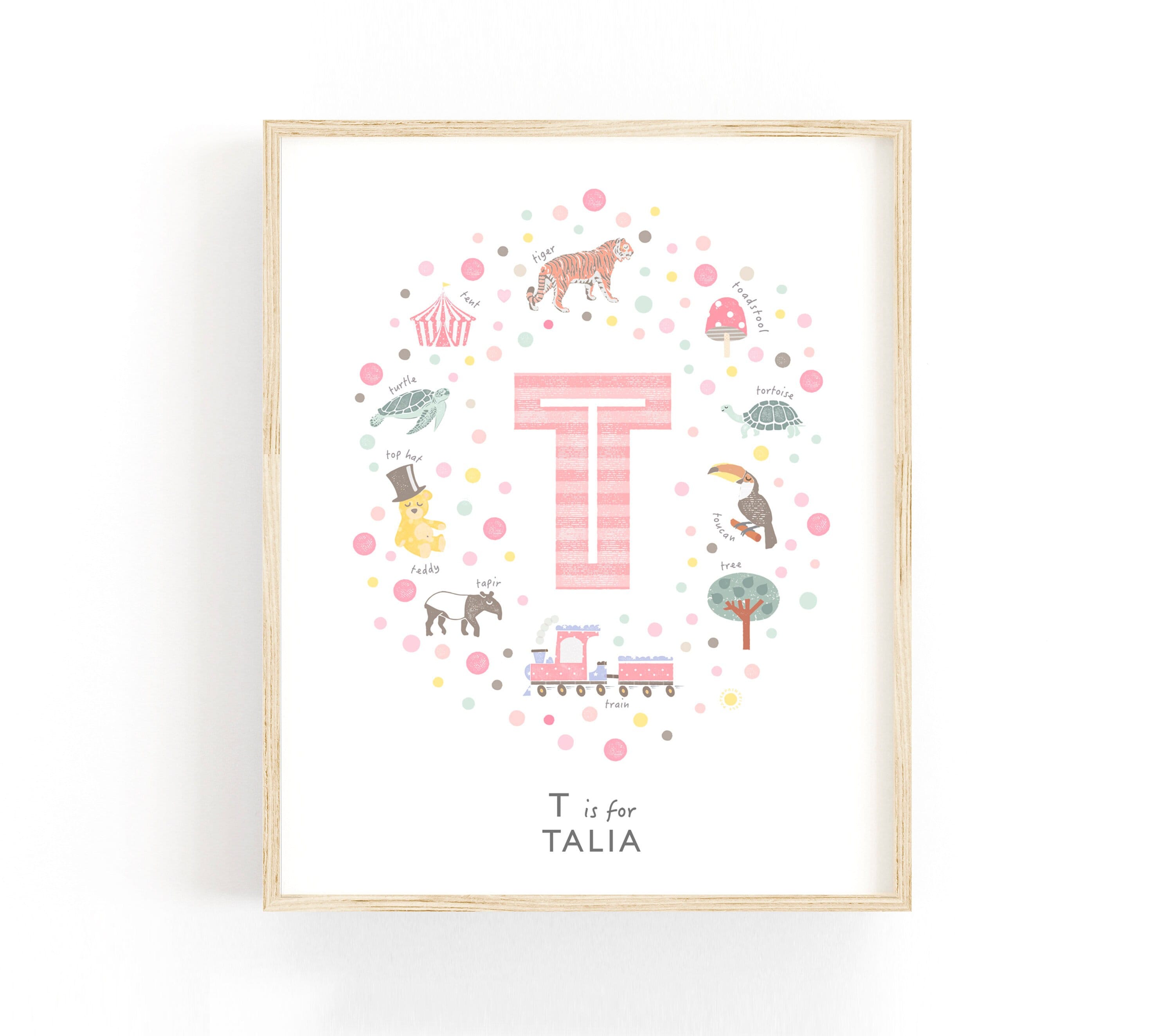 Personalised Letter T Name Print, Nursery Wall Art for Girls, Baby Name ...