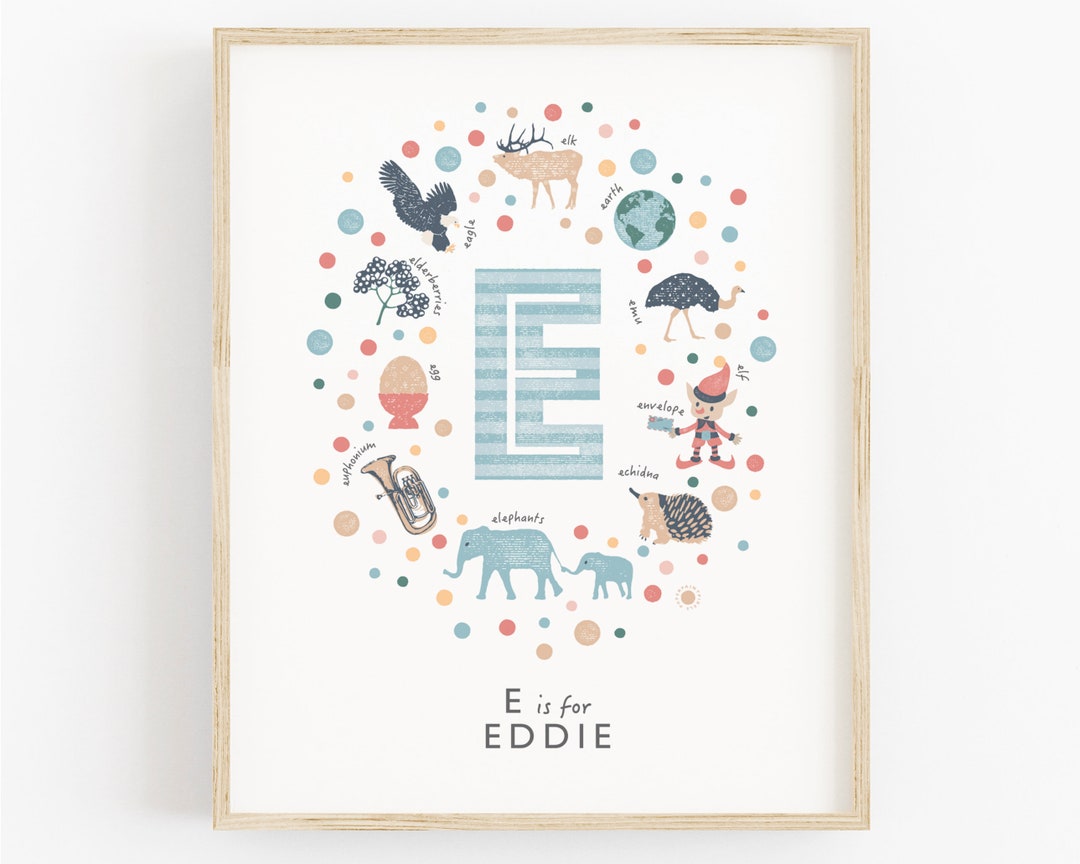 Initial Letter E, Baby Boy Wall Art, Personalised Nursery Art, Custom ...