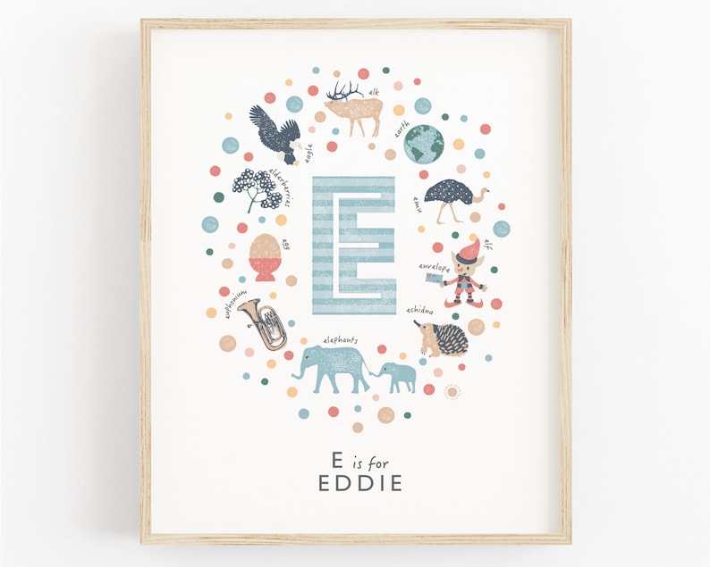 Initial Letter E Baby Boy Wall Art Personalised Nursery Art - Etsy