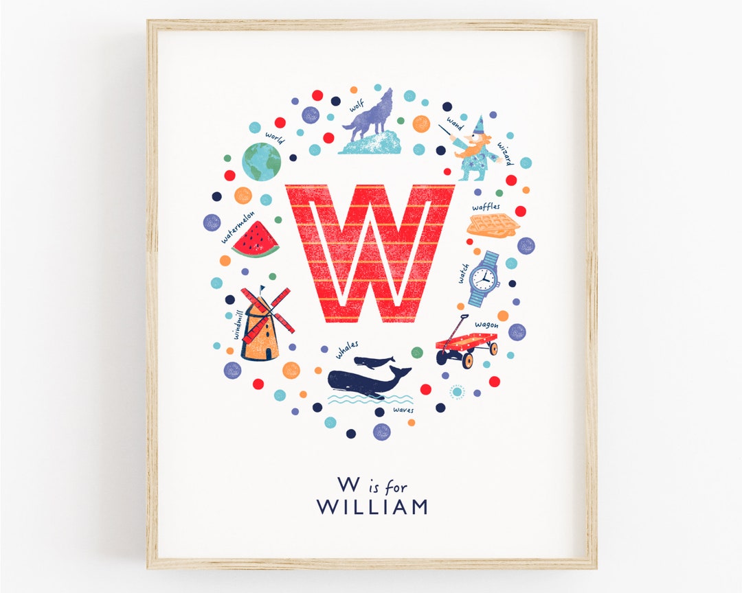 Custom Name Print, Letter W Print, Personalised Boys Wall Art, Kids ...