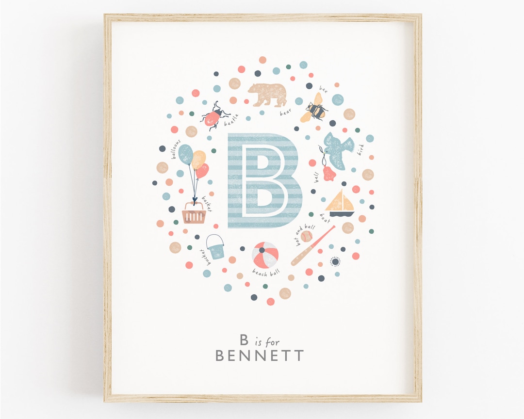 Initial Letter B, Baby Boy Wall Art, Personalised Nursery Art, Custom ...