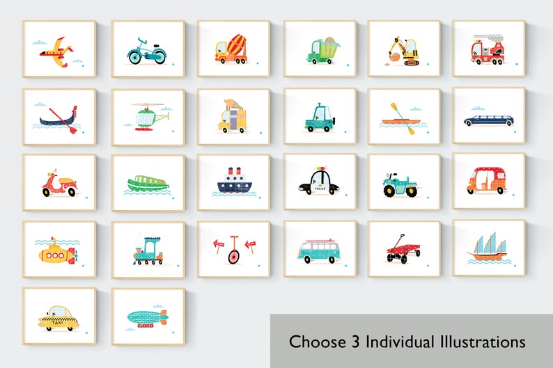 Transport Wall Art Transportation Gallery Wall Set Vehicle - Etsy UK