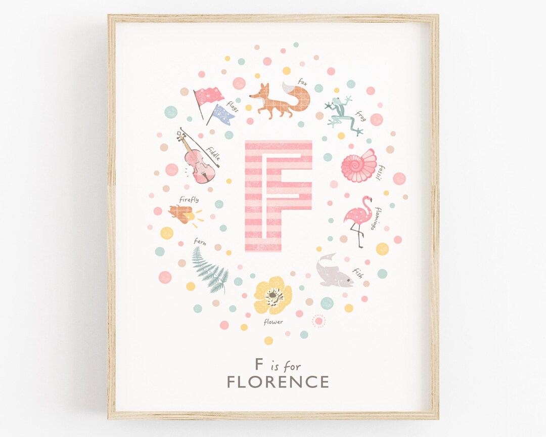 New Baby Print, Personalised Nursery Wall Art, Letter F Print, Toddler ...