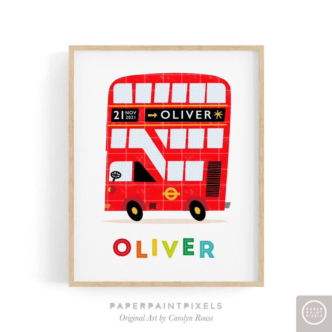 Personalised Nursery Bus Print, Red London Bus Wall Art, Transport ...