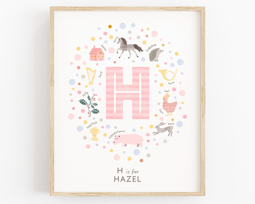 Nursery Name Print, Personalised Letter H Wall Art, Girls Nursery Art ...